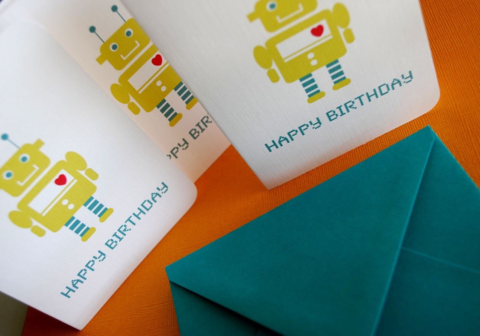 Robot Birthday Cards in Green, Set of 60 - Etsy