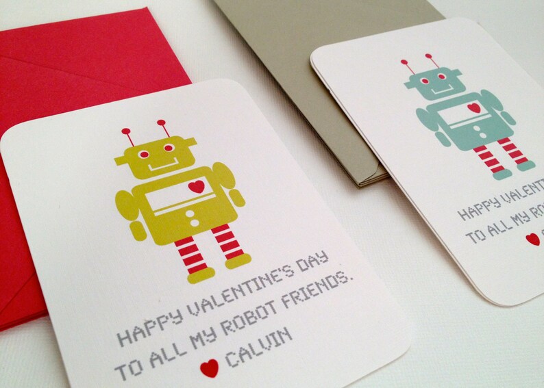 Valentine Robots Personalized Kids Cards PDF File for You to - Etsy