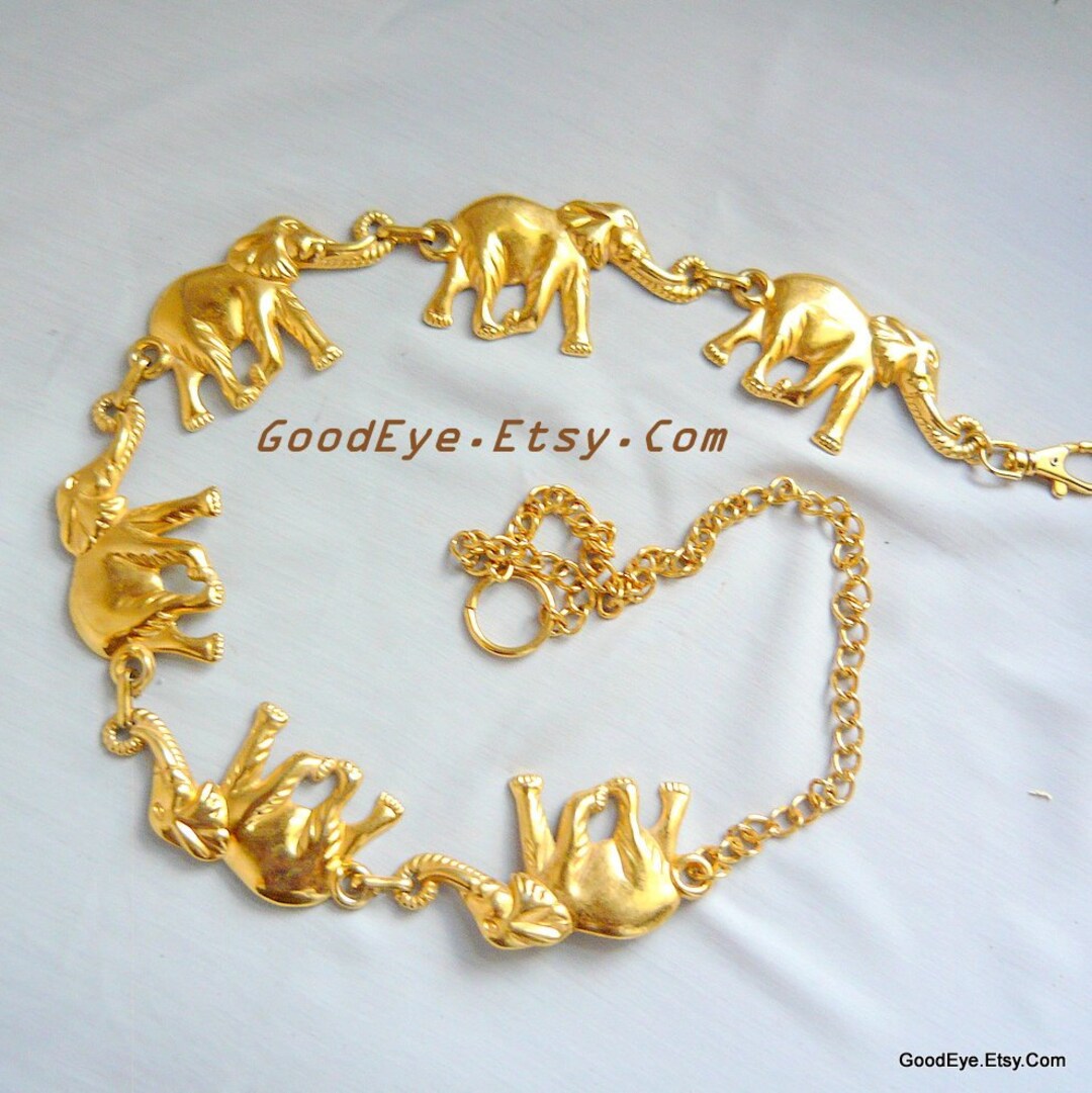 Vintage 90s ELEPHANT WALK Metal Chain Belt GOLD Tone Raised Trunks ...