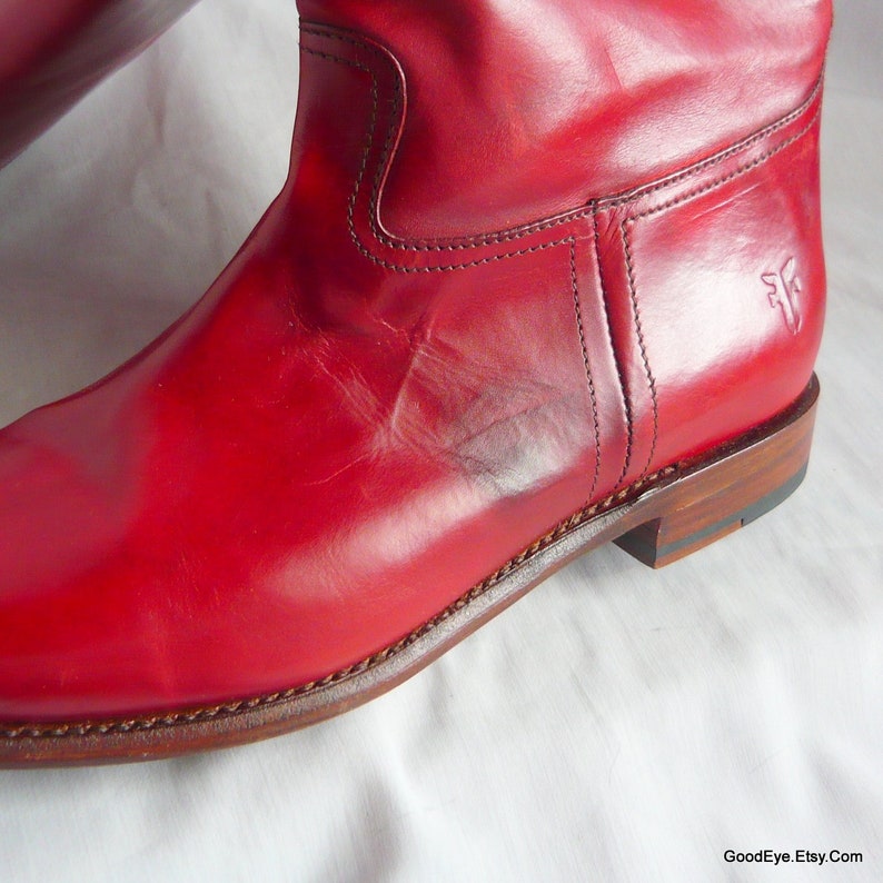 Vintage FRYE Riding Boots Brick RED Leather / Size 6 M Eu 36 UK 3 .5 ...