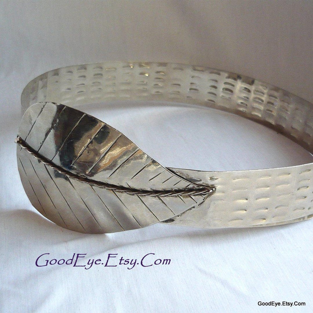 Vintage All METAL CINCH Belt / Wide Silver Tone Big LEAF / Medium Waist ...
