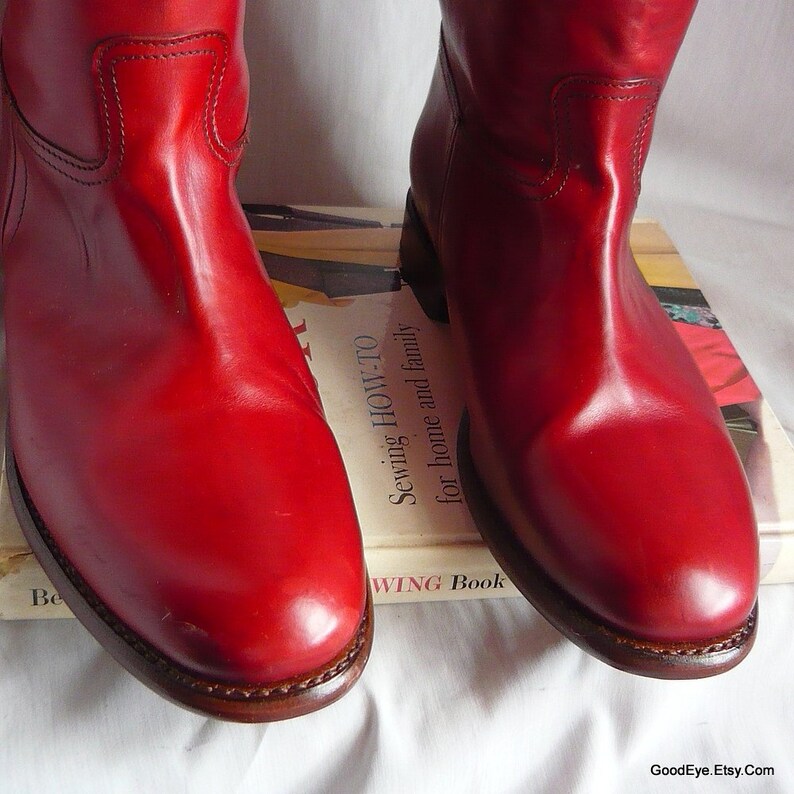 Vintage FRYE Riding Boots Brick RED Leather / Size 6 M Eu 36 UK 3 .5 ...