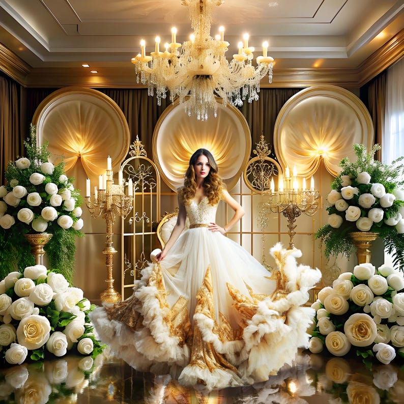 Wedding Theme Digital Backdrop Wedding White Gold Themes Digital ...