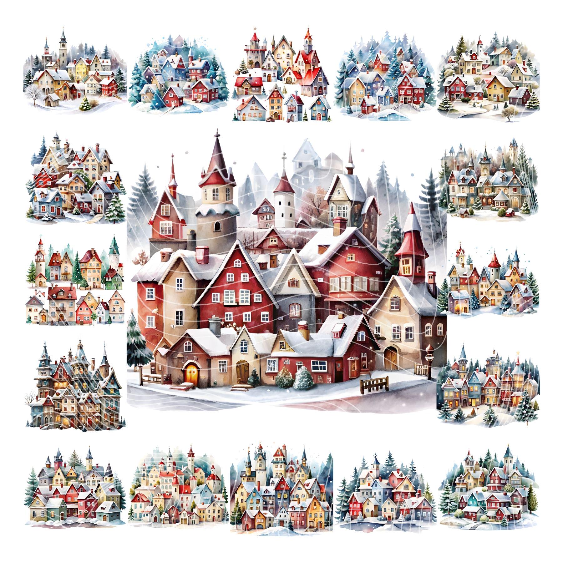 Christmas Villages Clipart, 76 PNG Winter Holiday House, Festive Winter ...