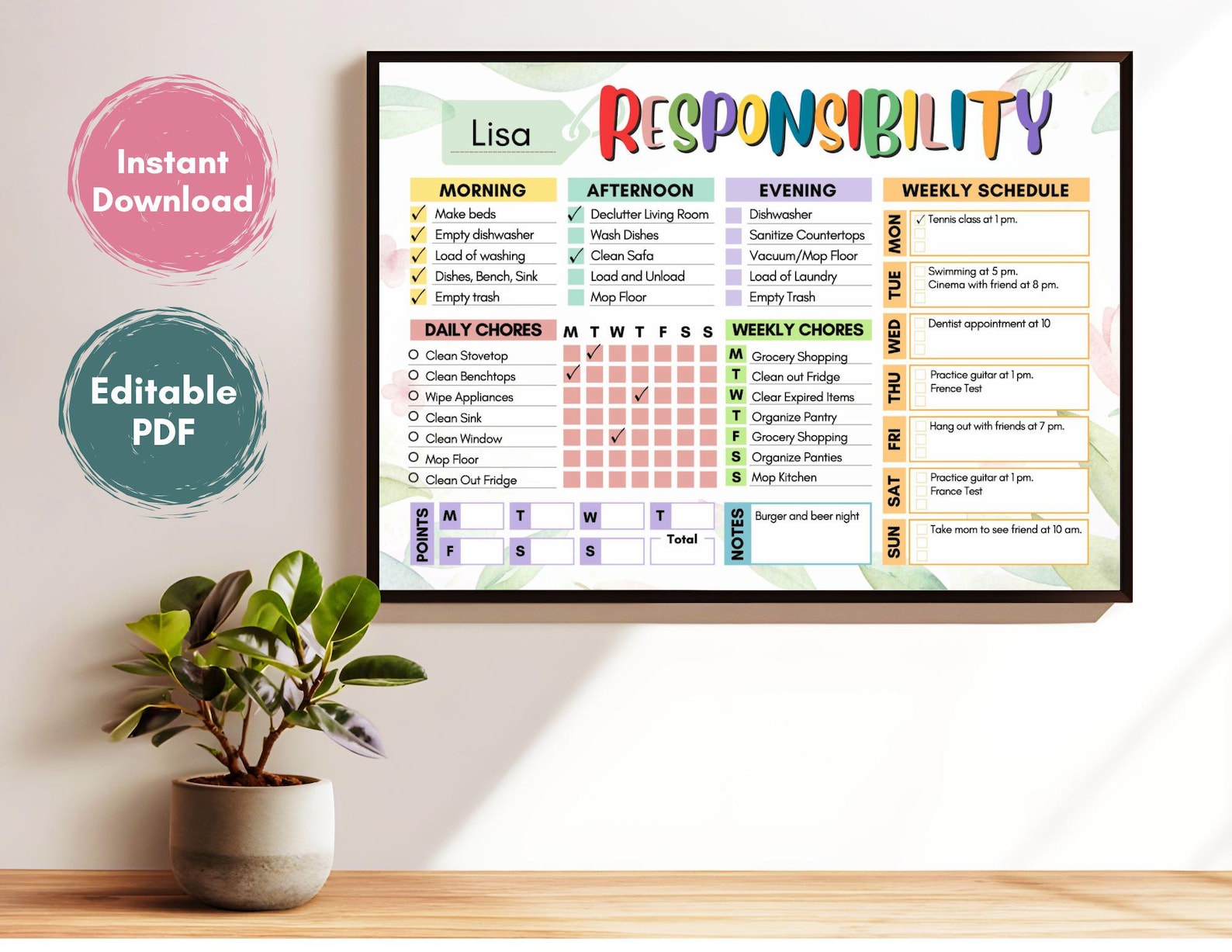 Kids Editable Responsibility Chore Chart | Printable | Kids Daily ...