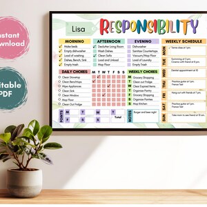 Kids Editable Responsibility Chore Chart | Printable | Kids Daily ...