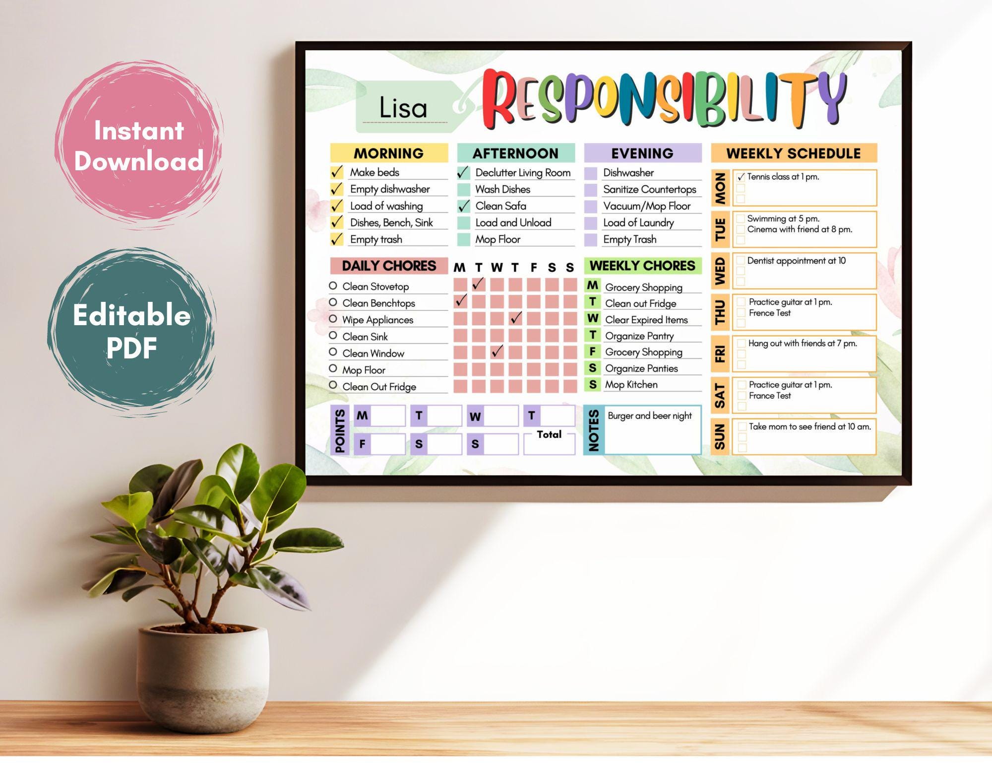 Kids Editable Responsibility Chore Chart | Printable | Kids Daily ...
