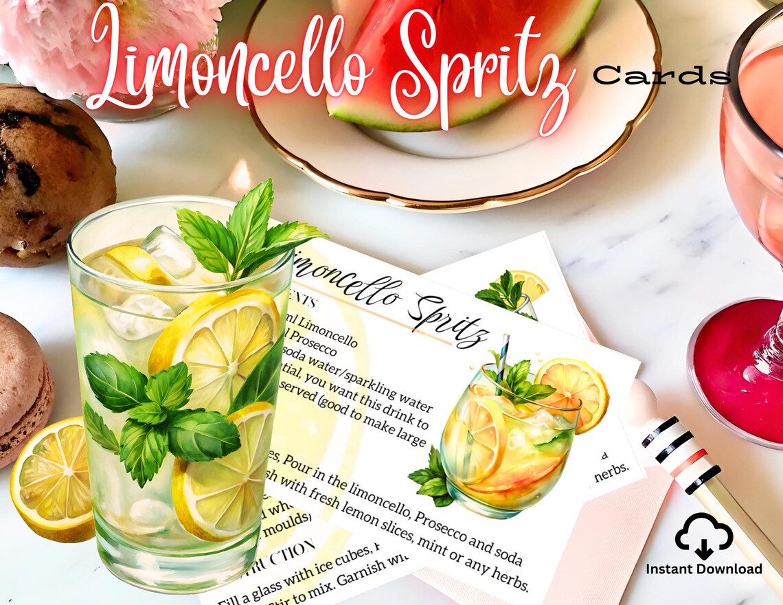 Limoncello Spritz Recipe Card: Printable Cocktail Recipe (digital ...