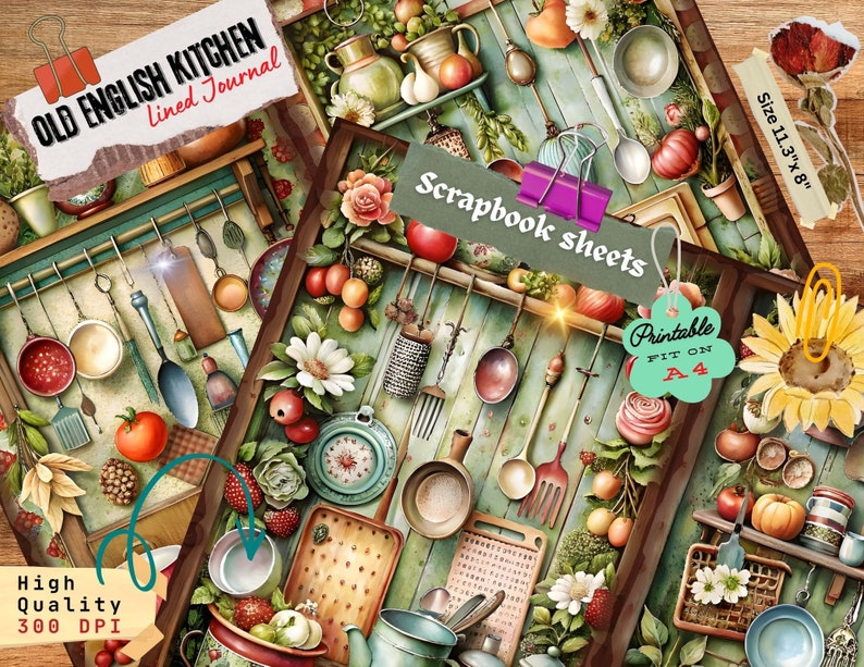 Old English Style Kitchen, Digital Scrapbook Papers, Lined Journal ...
