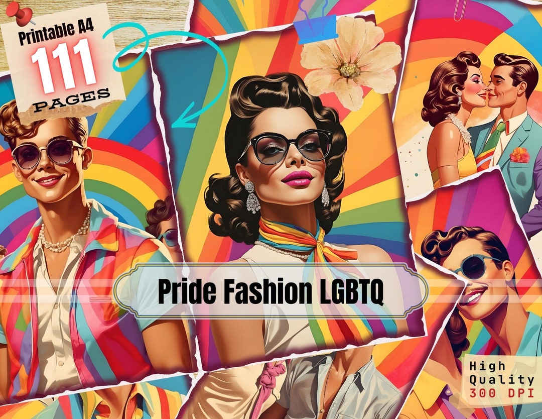 Pride Fashion LGBTQ, Digital Scrapbook Papers, Lined Journal, Book ...