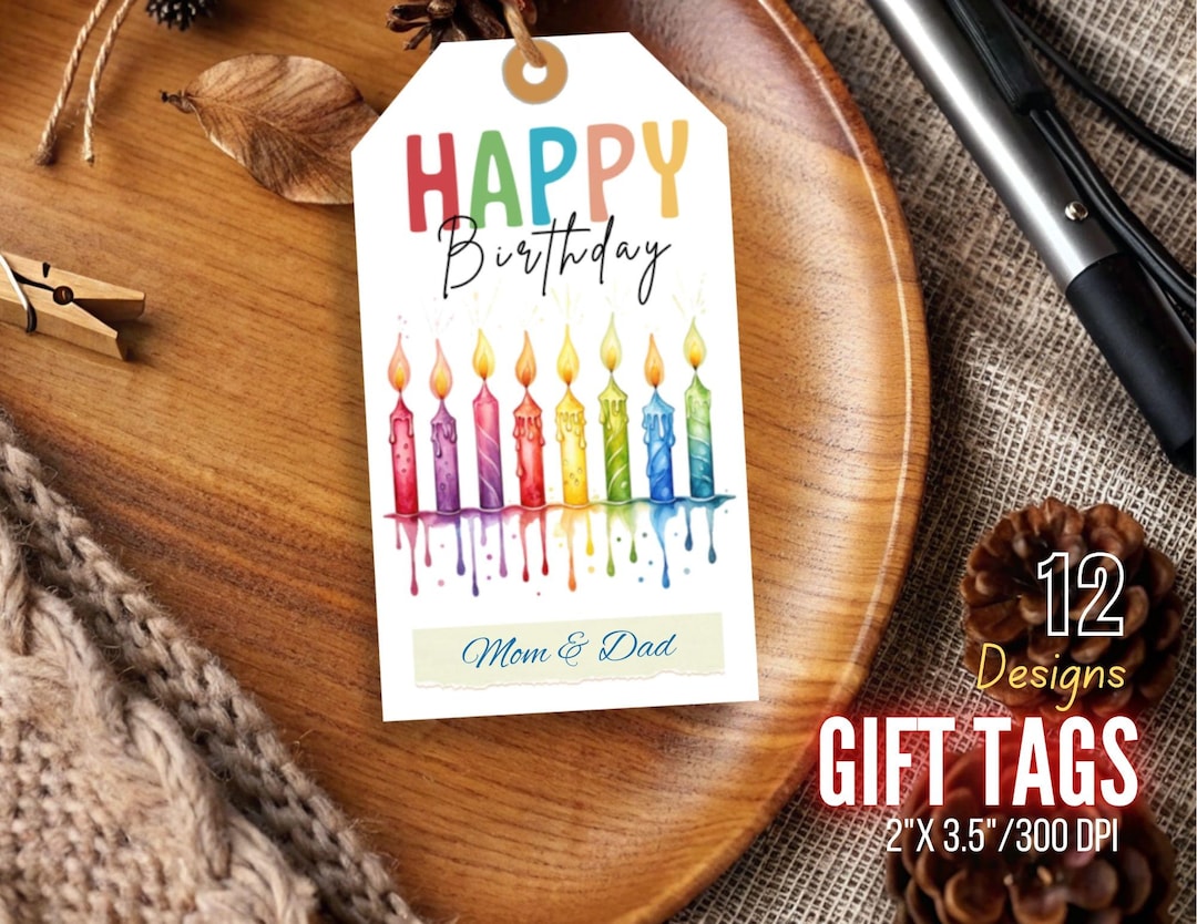 Printable Happy Birthday Gift Tag Fillable, Watercolor HBD Designs ...