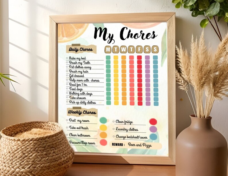 Printable Chore Chart Kids Daily Weekly Responsibility Chart Kids Chore ...