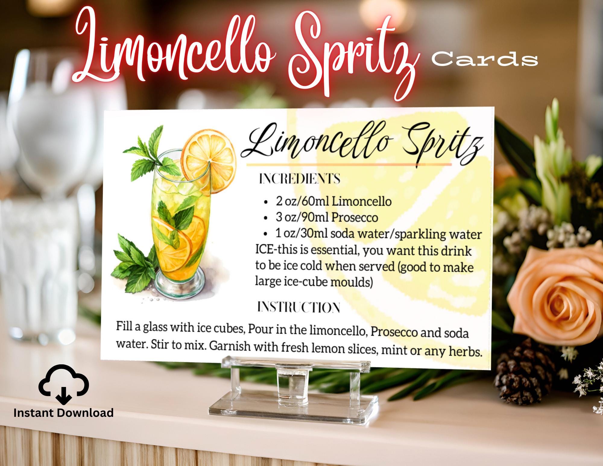 Limoncello Spritz Recipe Card: Printable Cocktail Recipe (digital ...