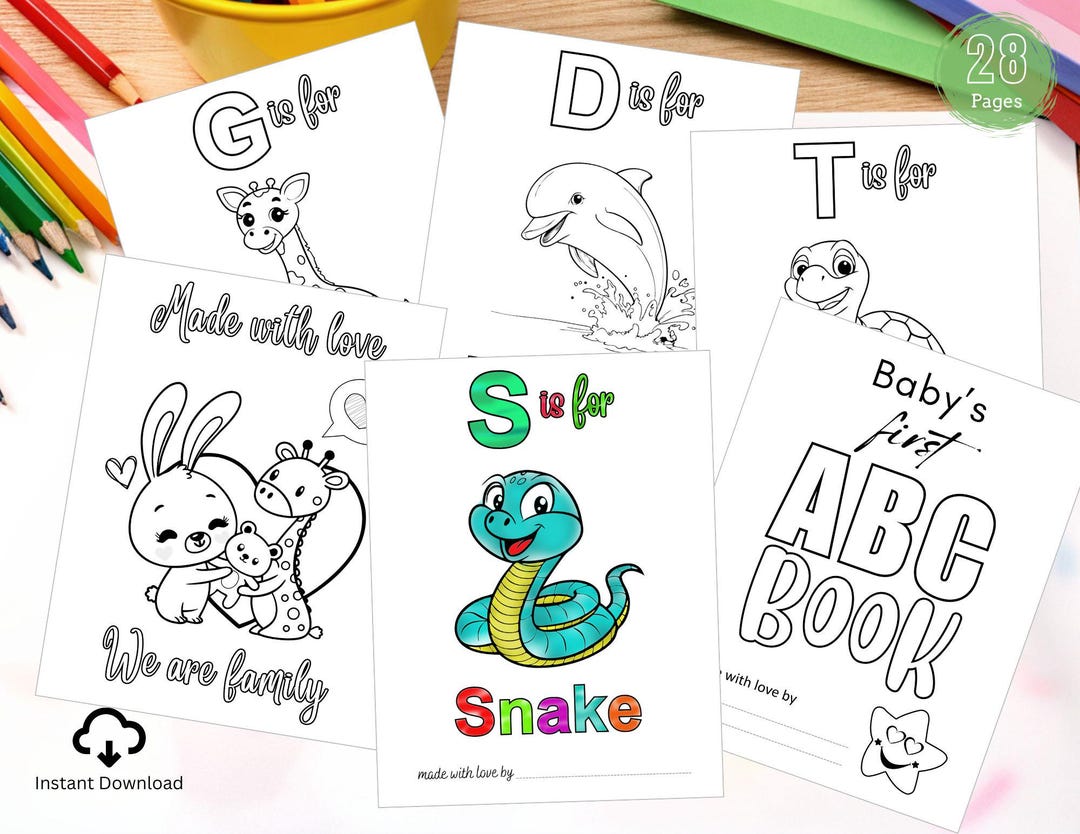 ABC Baby Shower Coloring Book: Animal Alphabet Activity (digital ...