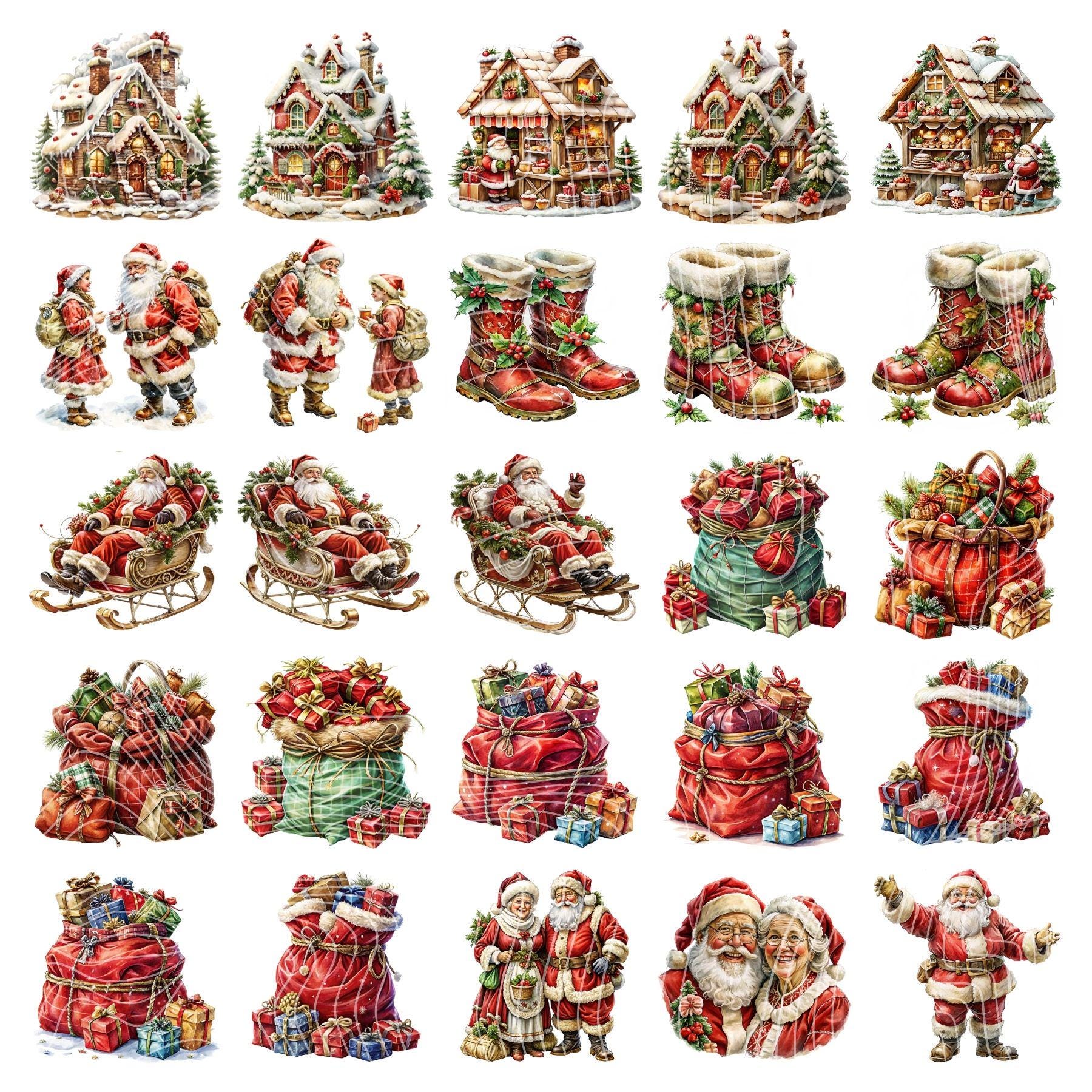 Christmas Mr and Mrs Santa Claus Watercolor Clipart, Christmas Clipart ...
