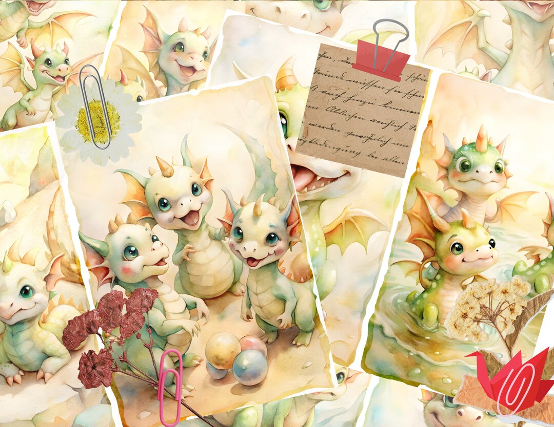 Lovely Baby Dragons, Abstract Art, Digital Scrapbook Paper Kit ...