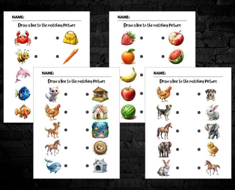 60 Printable Matching Worksheets | Kid's Game | Match the Picture ...