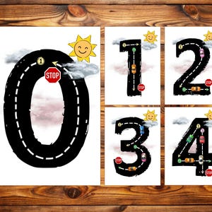 Number Tracing Flashcards, Cars Roads Printable, Counting Numbers ...