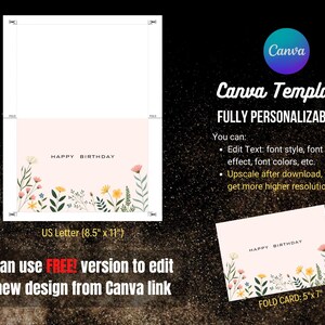 5 Editable Birthday Cards Canva Template Floral Birthday Cards Thank ...