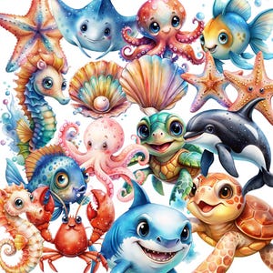 Under Sea - Cute Under Sea Animals Watercolor Clip Art Bundle | Sea ...