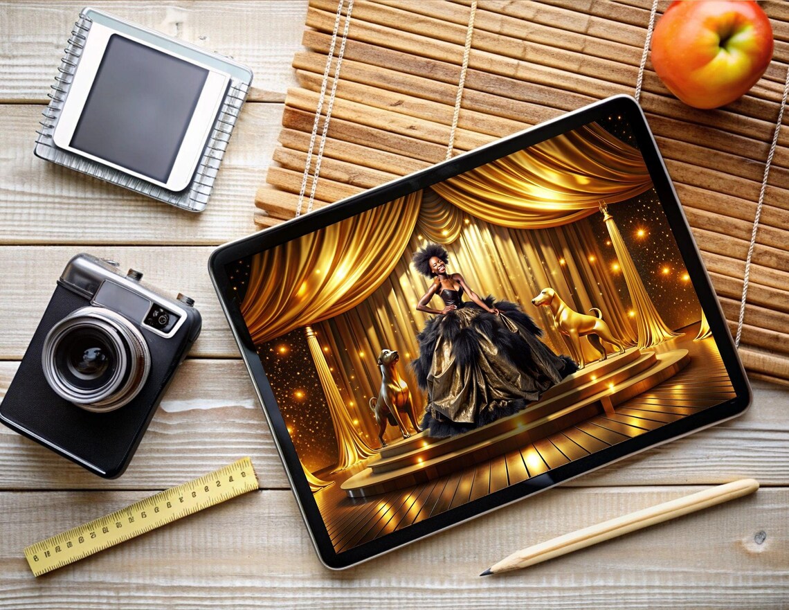 Luxury Gold Digital Backdrop Golden Showing Stage Digital Backgrounds ...