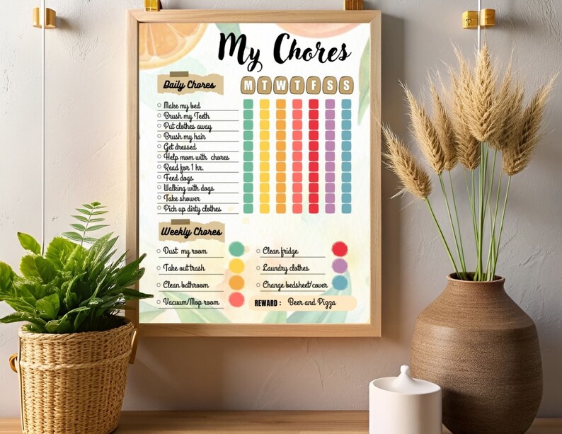 Printable Chore Chart | Kids Daily Weekly Responsibility Chart | Kids ...