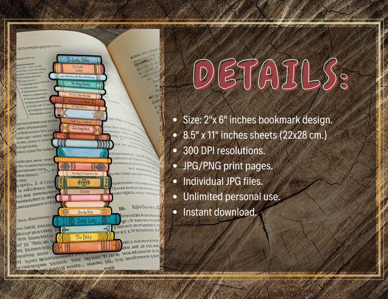 Stacked Books Printable Bookmarks: Fussy Cuts Gift (digital Download ...
