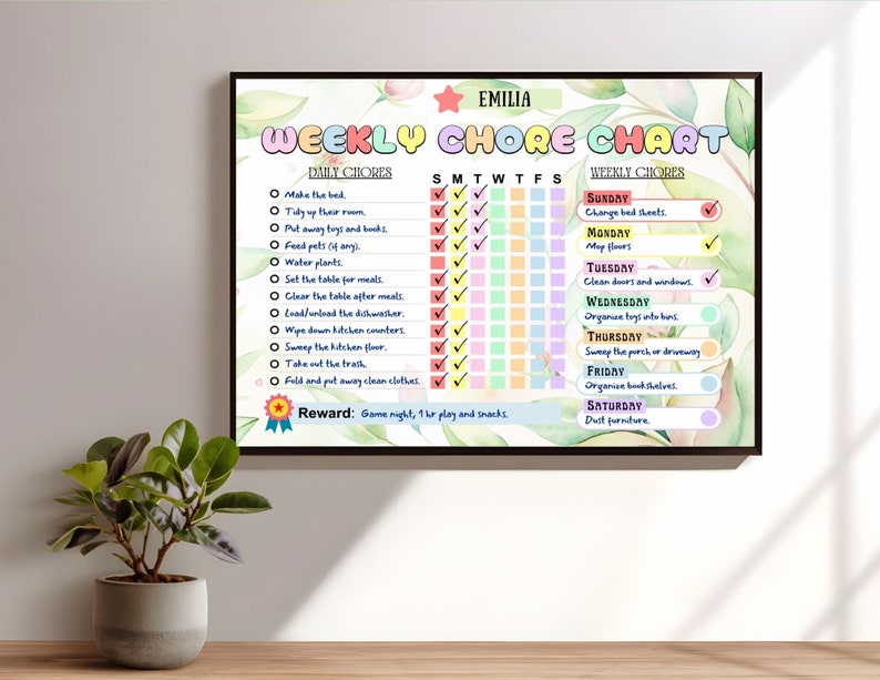 Editable Chore Chart List for Kids Printable Kids Daily Weekly ...