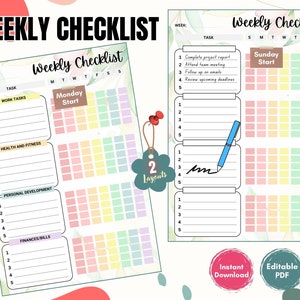 Editable Weekly Checklist Printable Weekly to Do List Checklist ...