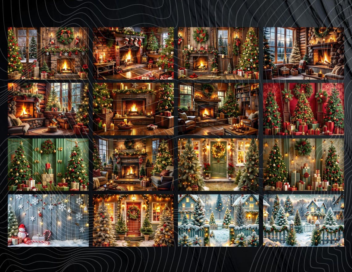 73 Christmas Digital Backdrops Festive Holiday Background for Photoshop ...