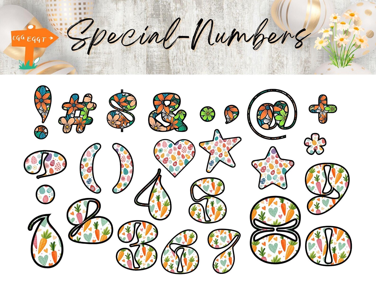 Bunny Easter Alphabet Clipart: Floral Carrots PNG (digital Download) - Etsy
