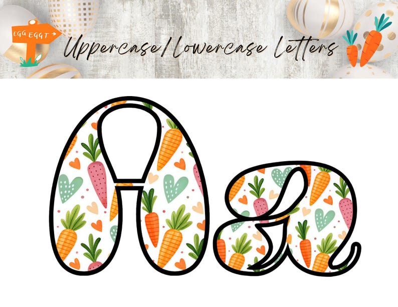 Bunny Easter Alphabet Clipart: Floral Carrots PNG (digital Download) - Etsy