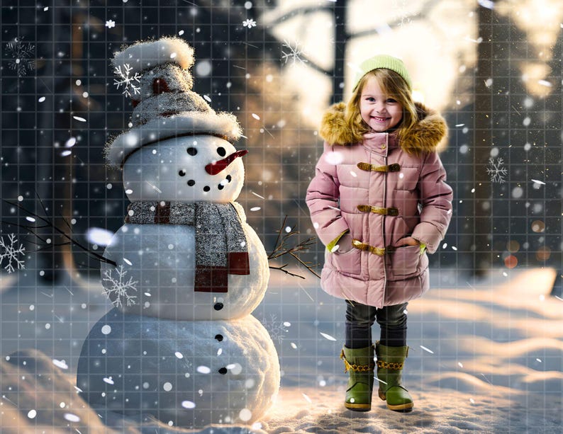 Snowman Christmas Digital Background: Winter Scene (digital Download ...