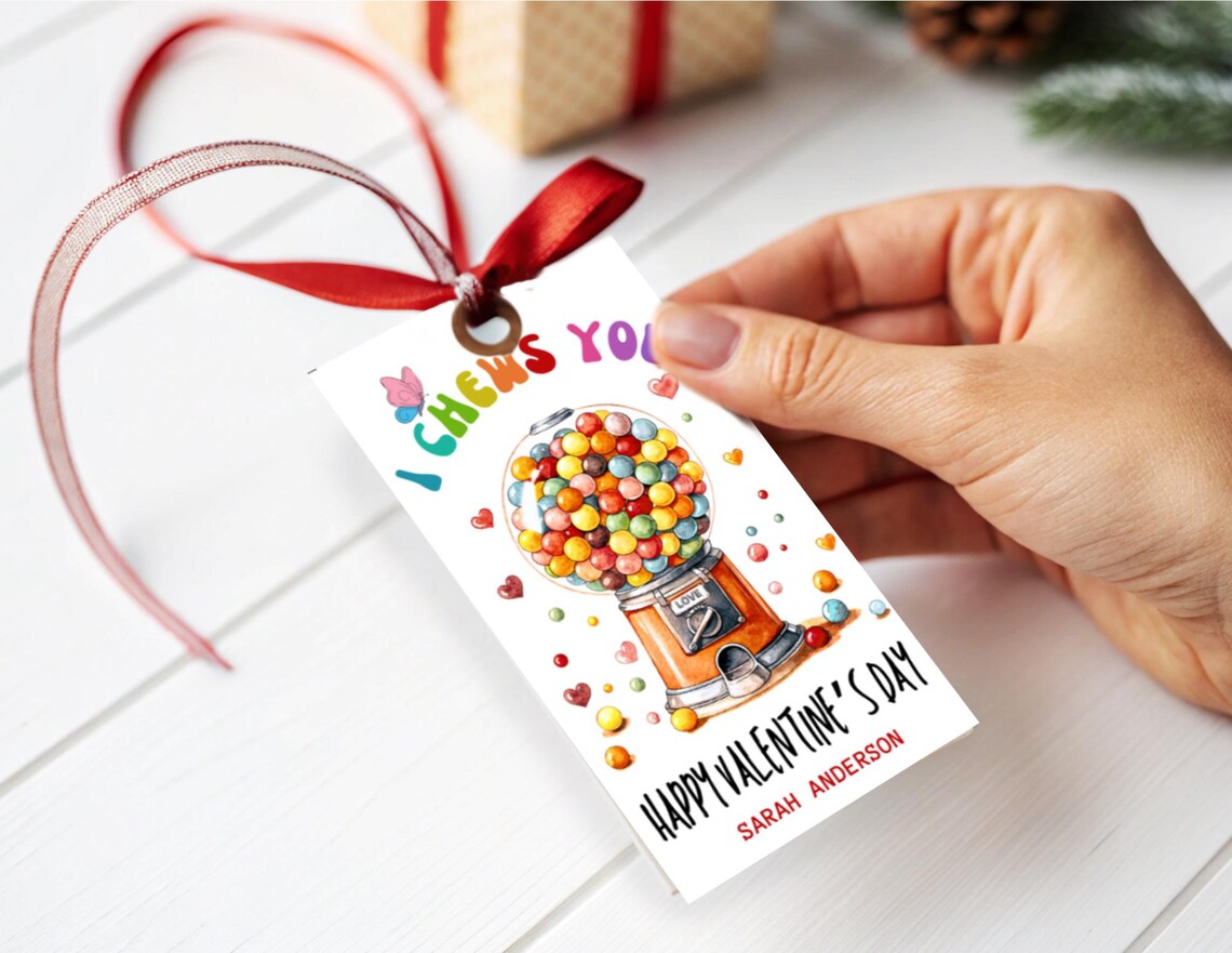 Printable 'I Chews You' Valentine's Day Gift Tags, Gumball Machine ...