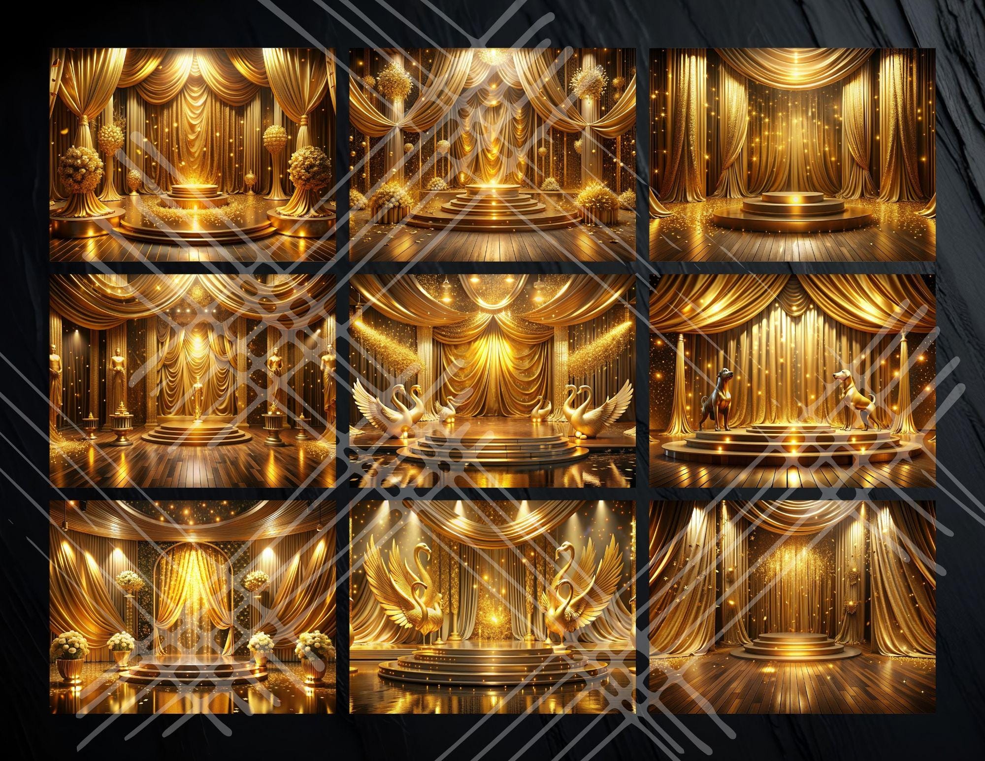 Luxury Gold Digital Backdrop Golden Showing Stage Digital Backgrounds ...