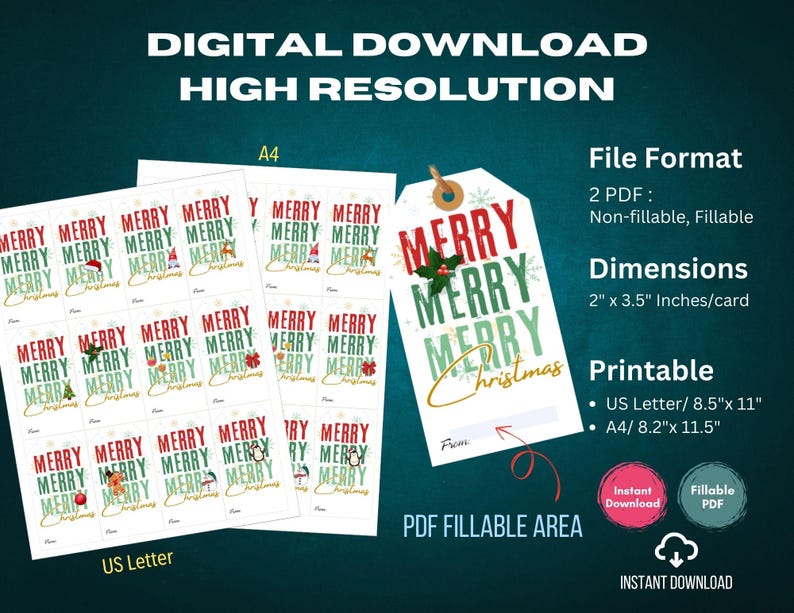 Merry Christmas Gift Tag Printable, Printable Christmas Gift Tag ...