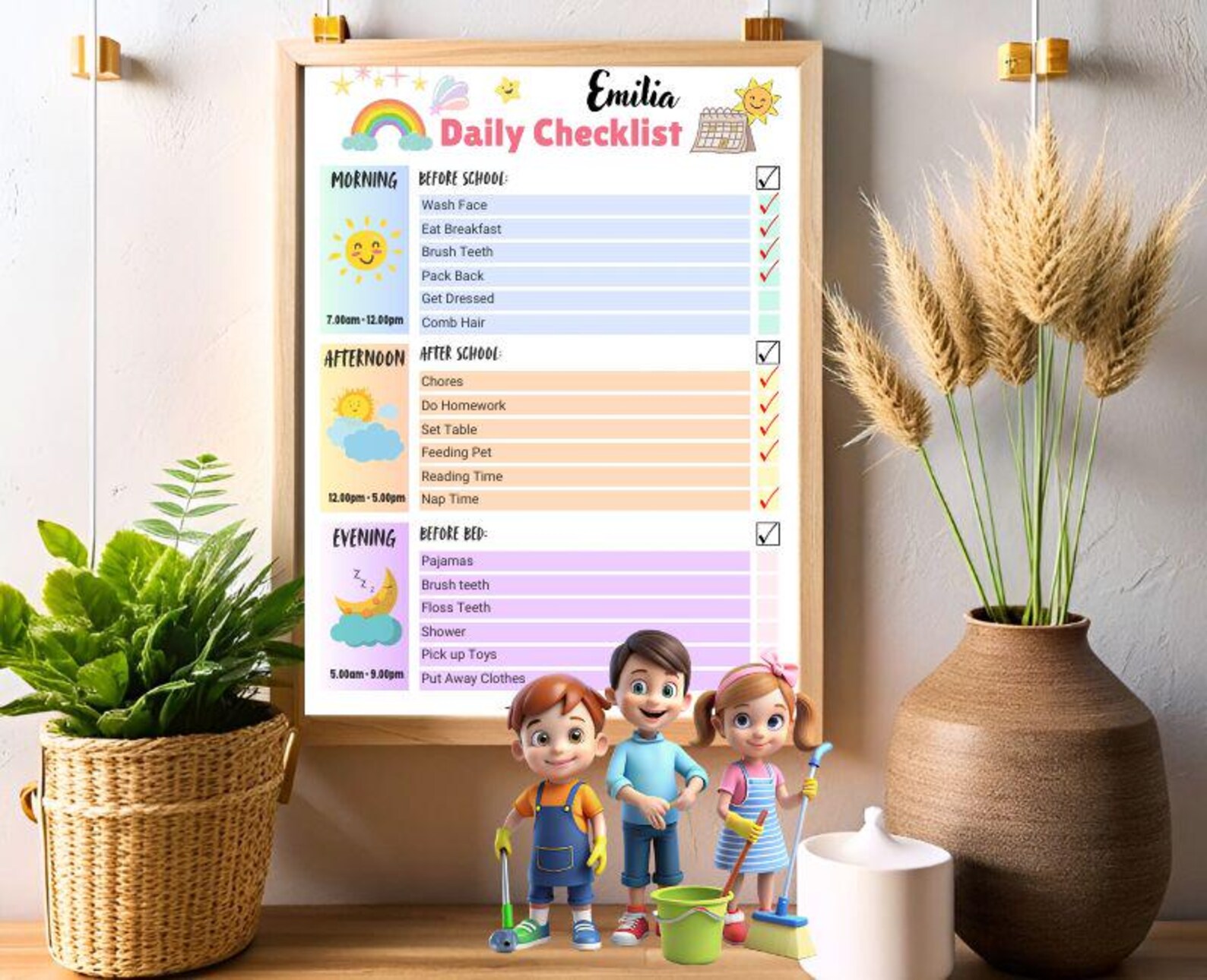 Kids Daily School Checklist, 3 Layouts Daily Checklist Chart, to Do ...