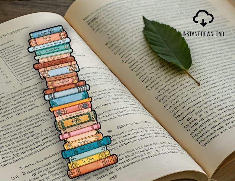 Stacked Books Printable Bookmarks: Fussy Cuts Gift (digital Download ...
