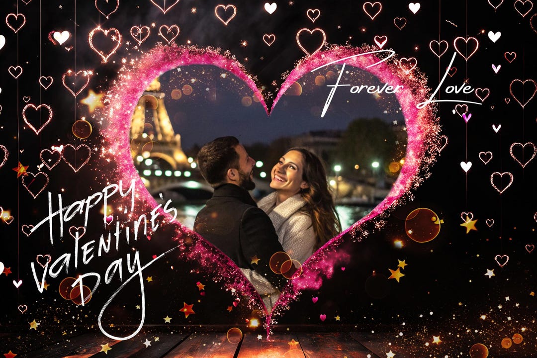 PSD Template Valentine Pink Heart Frame Background, PSD Photo Backdrop ...