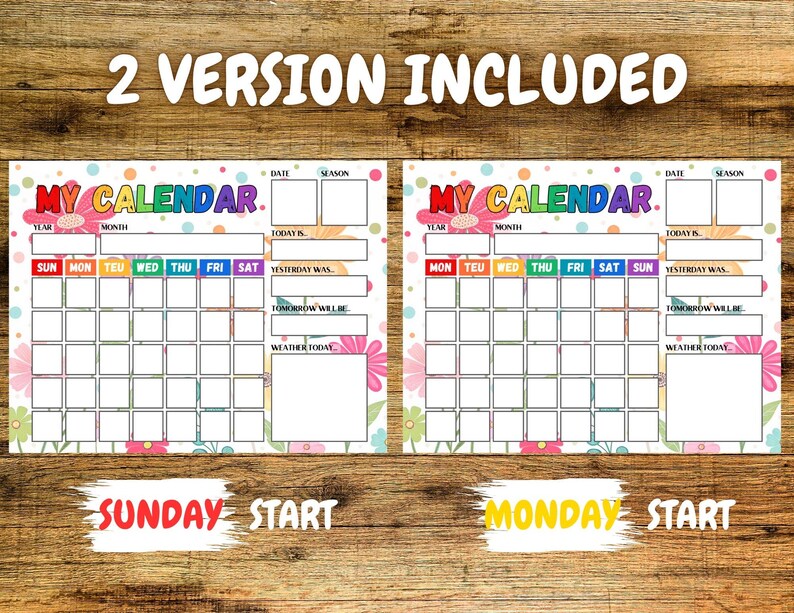 Printable Kids Daily Calendar: Homeschool Classroom Montessori (instant ...