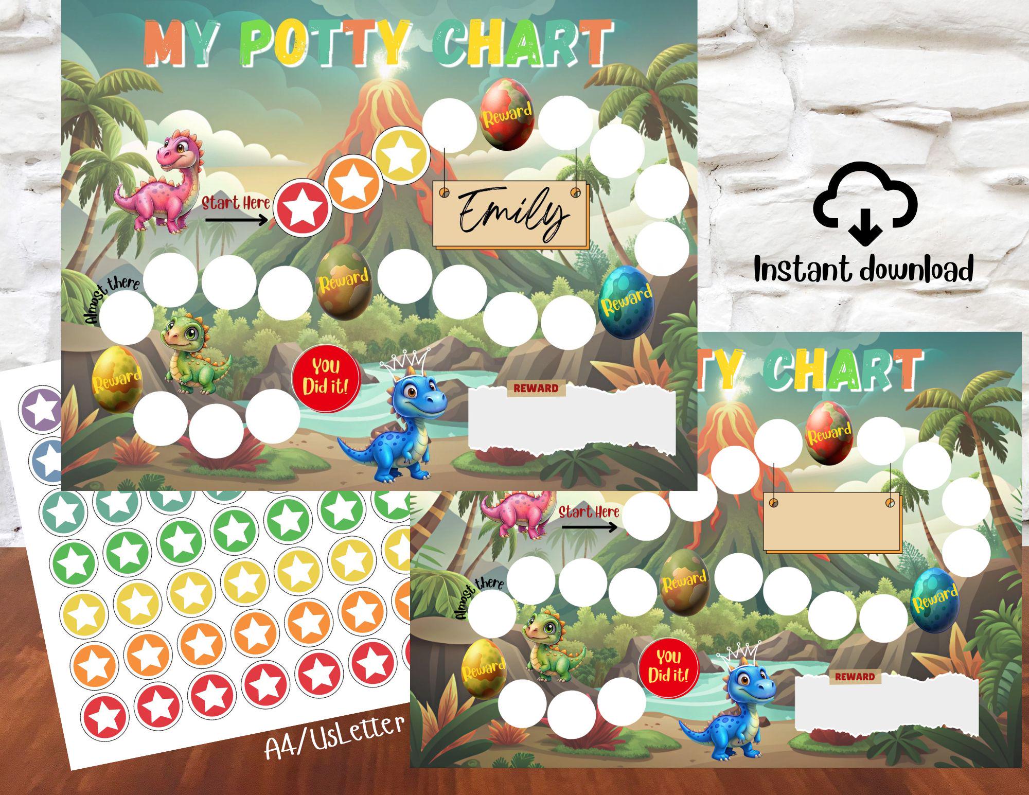 Dinosaur Potty Chart, Printable Potty-training Chart, Boy Sticker Chart ...