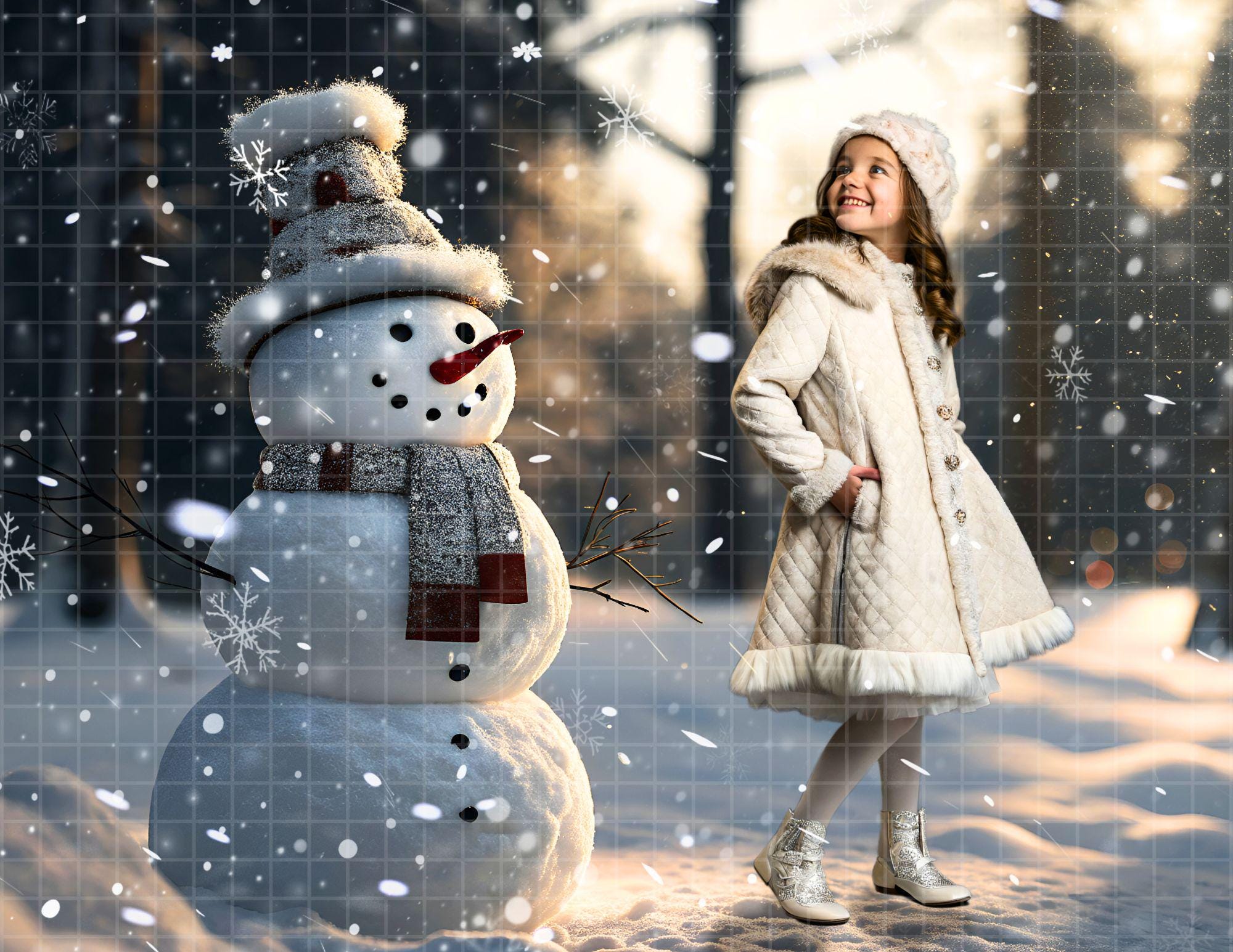 Snowman Christmas Digital Background: Winter Scene (digital Download ...