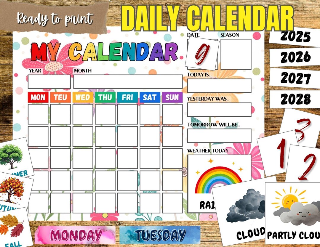 Printable Kids Daily Calendar: Homeschool Classroom Montessori (instant ...