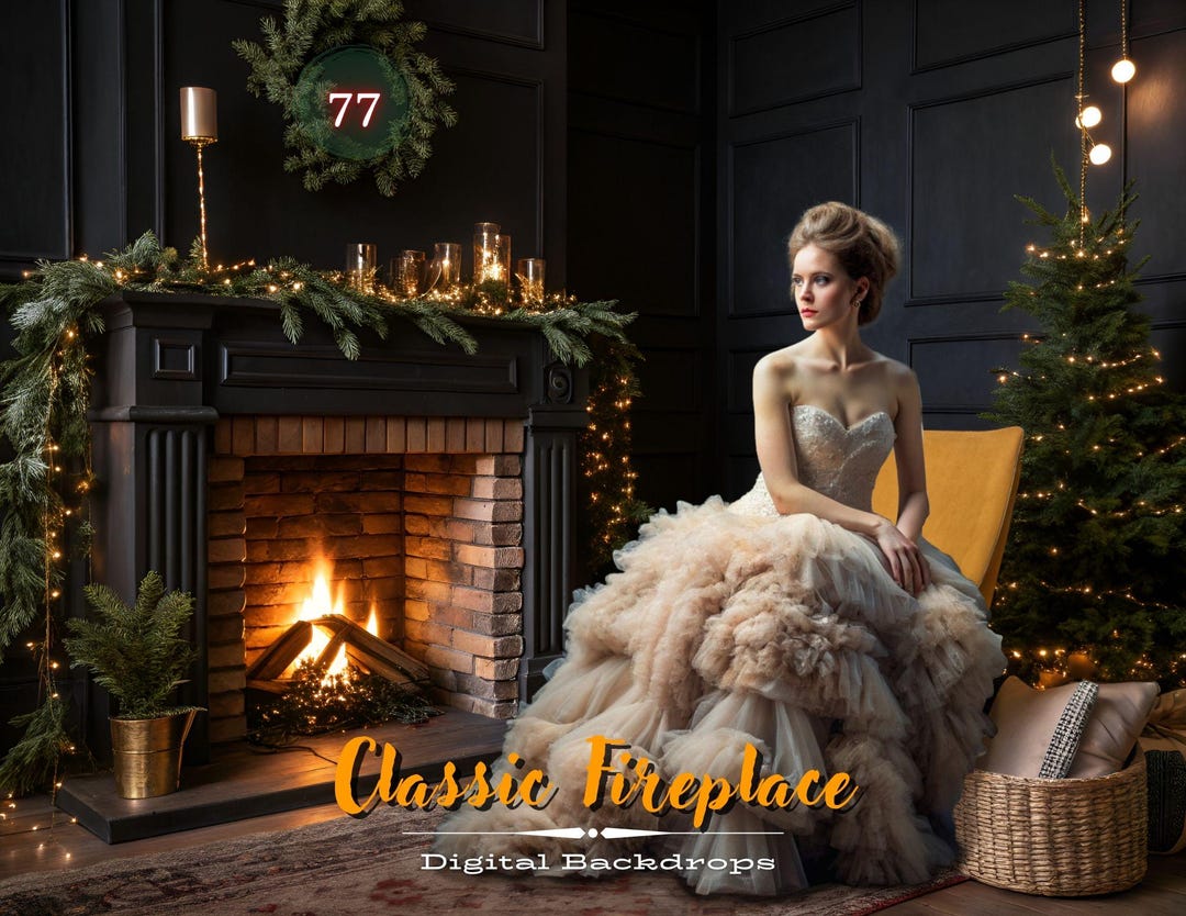 Christmas Fireplace Digital Backdrop Bundle: Cozy Holiday Portrait ...