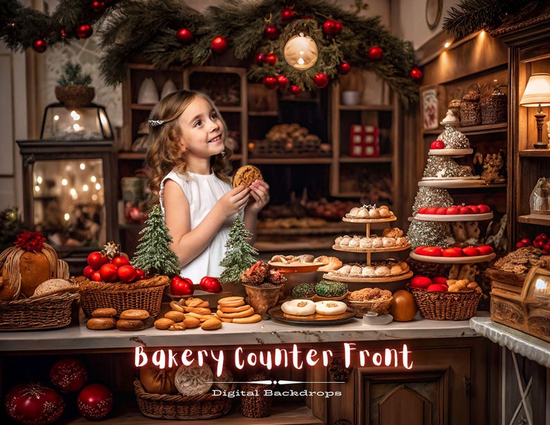PSD Merry Bakery Counter Front Shop Christmas Digital Background for ...
