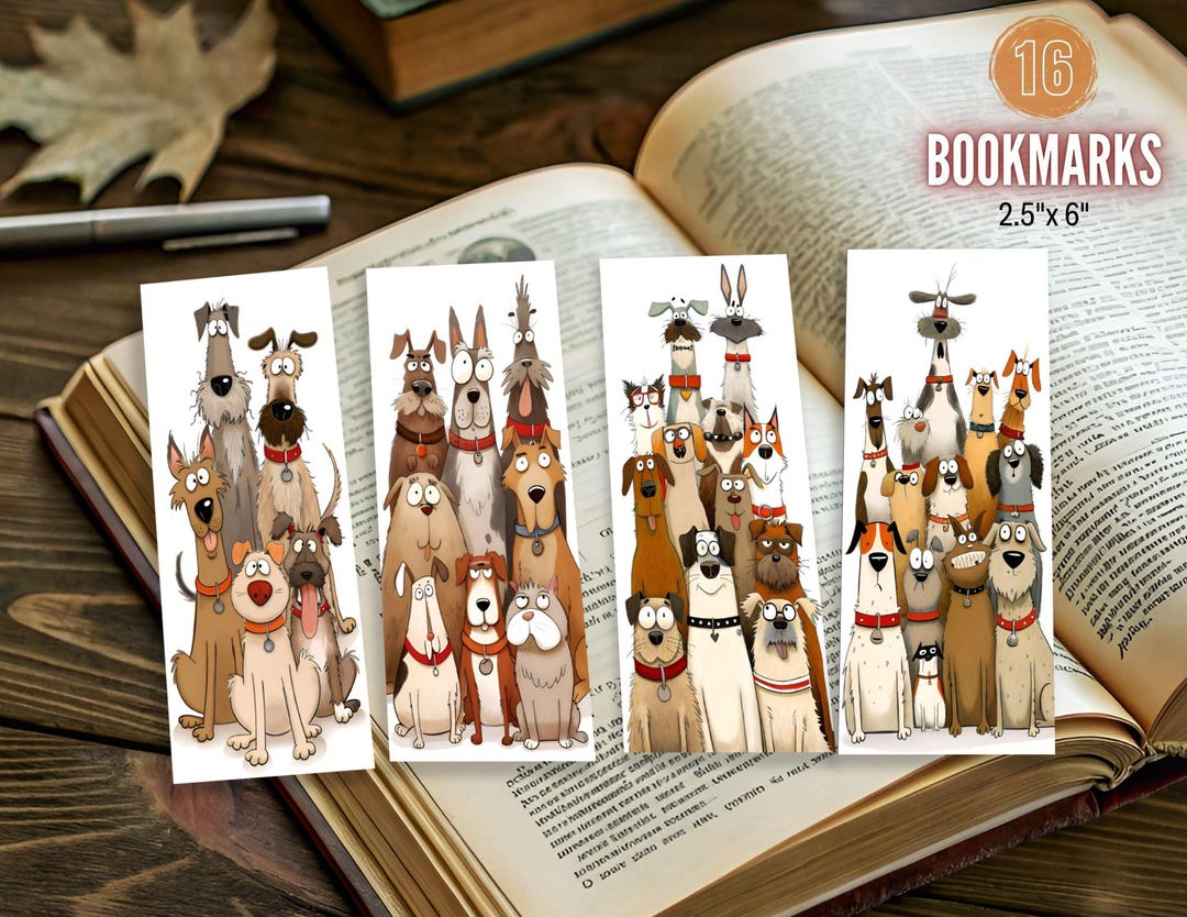 Funny Dogs Printable Bookmarks, Digital Download JPG Bookmark Set, PNG ...