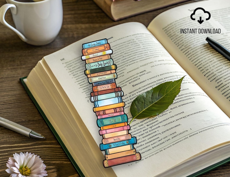 Stacked Books Printable Bookmarks: Fussy Cuts Gift (digital Download ...