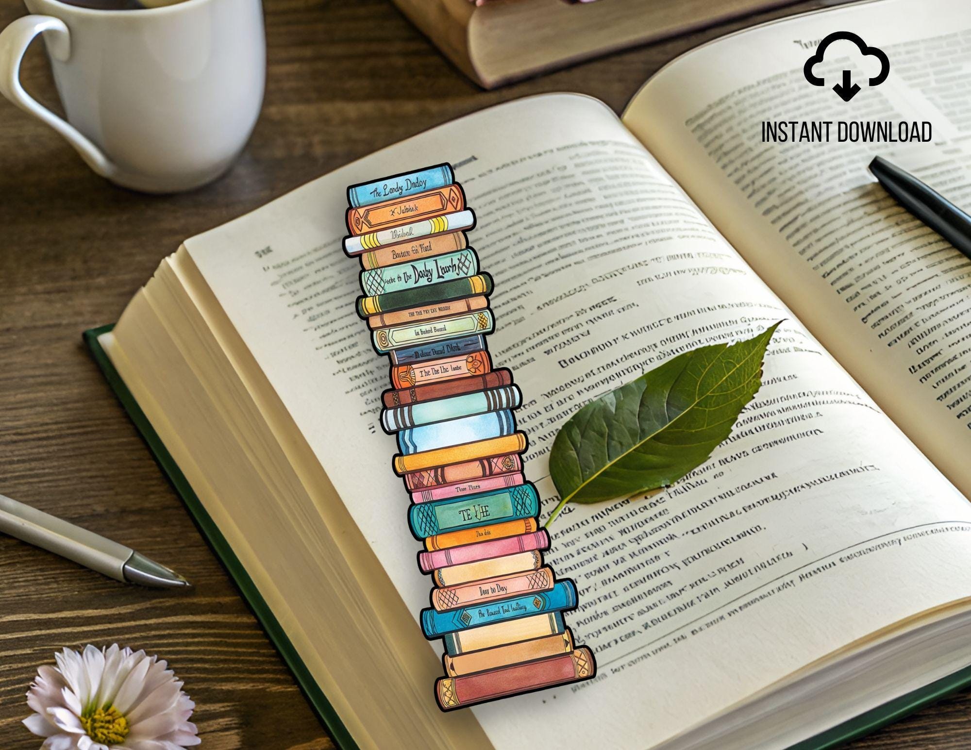 Stacked Books Printable Bookmarks: Fussy Cuts Gift (digital Download ...