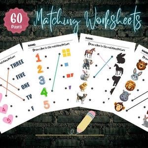 60 Printable Matching Worksheets | Kid's Game | Match the Picture ...