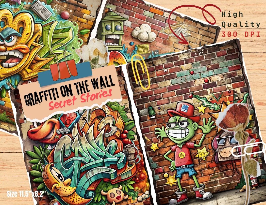 Abstract Graffiti, DIY Secret Journal, Digital Scrapbook Paper Kit ...